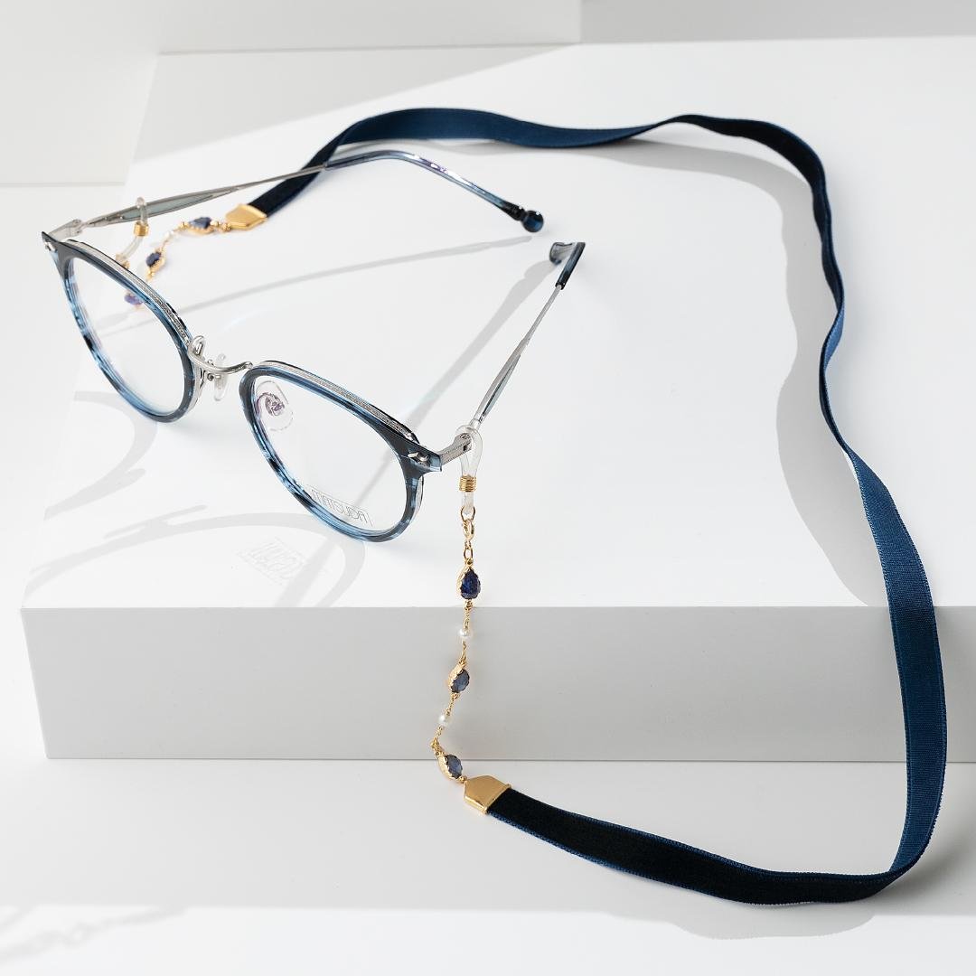 Optica Chains & Cords - Velvet eyewear strap (18K Gold with Royal ...